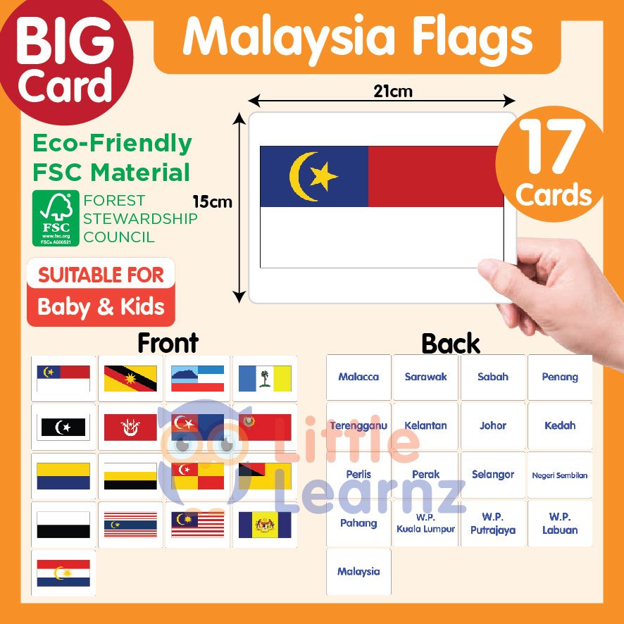 Big Flash Card (Flags in Malaysia) 17 Cards 15x21cm Early Learning ...