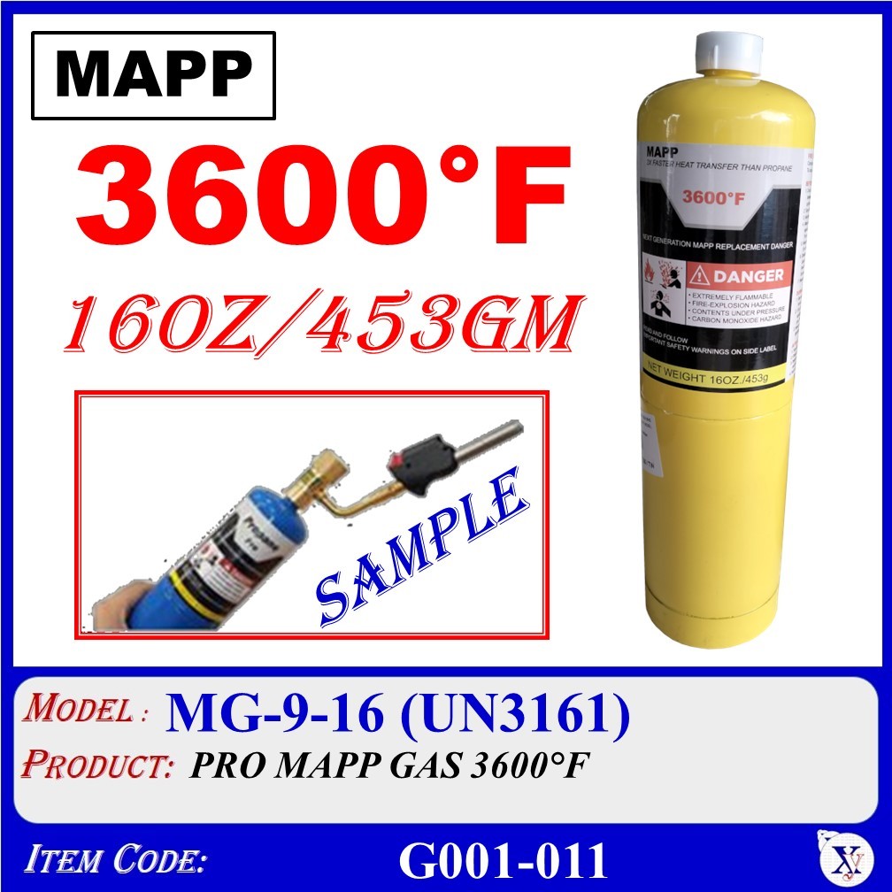 (16oz/453gm) PRO MAPP GAS 3600°F MODEL: MG-9-16 (UN3161) - G001-011 ...
