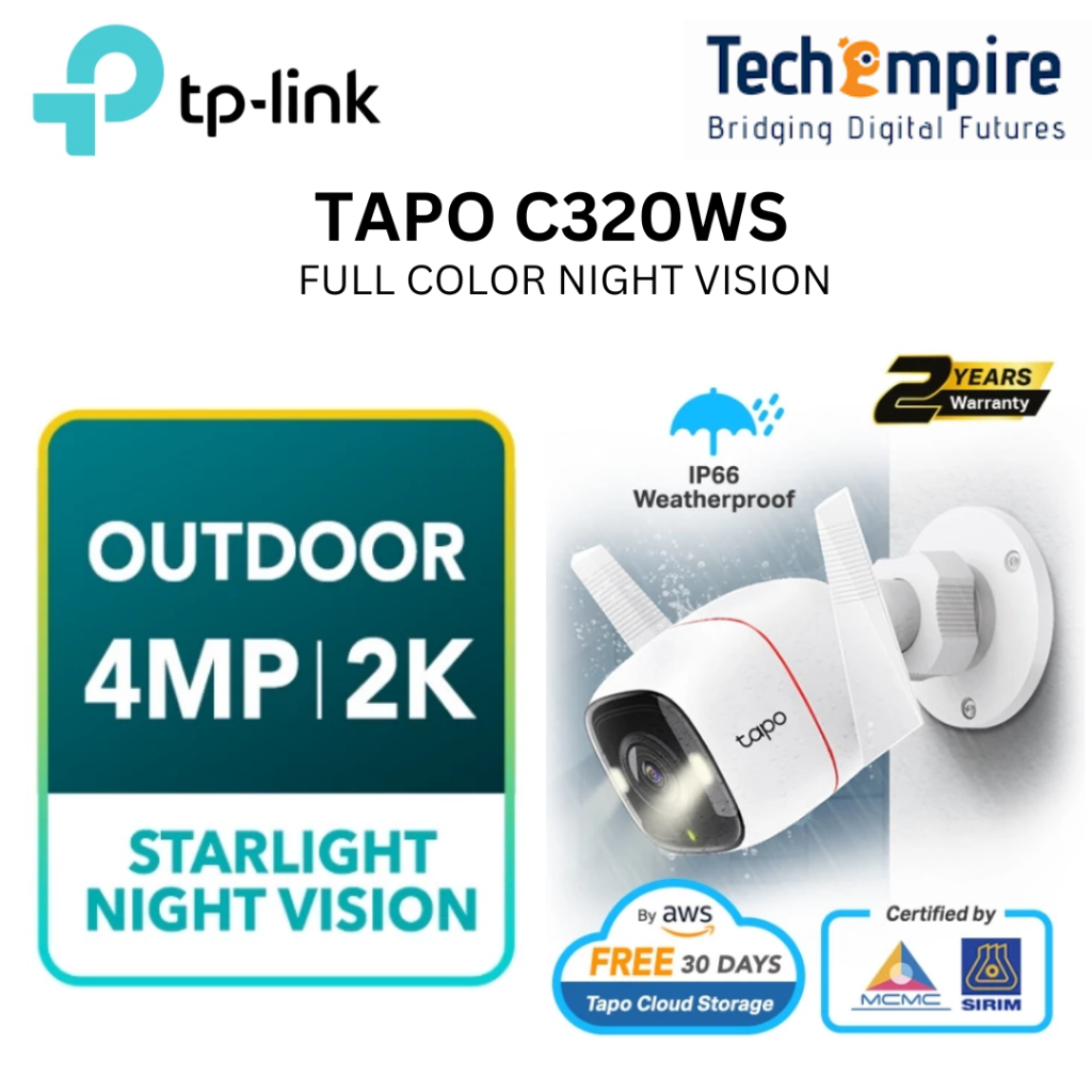 TP-Link CCTV Outdoor 2K/4MP Full Color Night Vision Outdoor IP66 ...