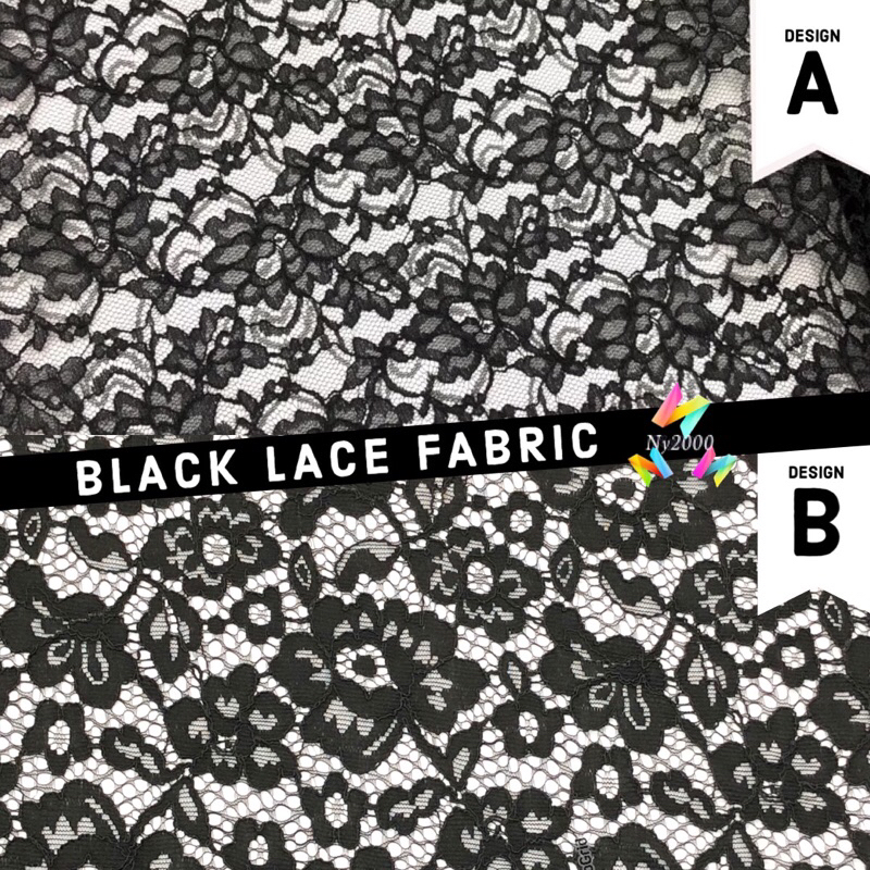 Kain French Lace Corak Bunga Warna Hitam (Bidang 60”) | Lace Nikah ...
