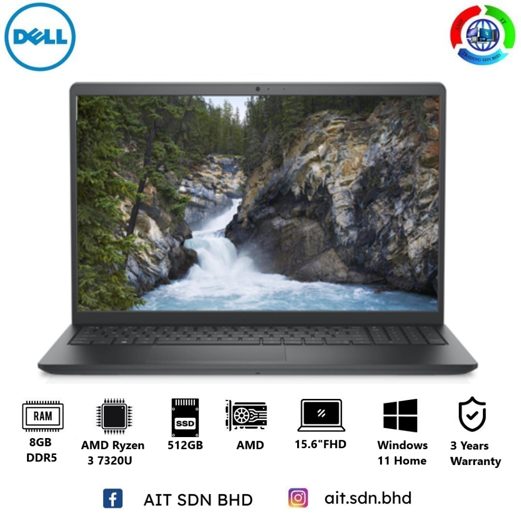 Dell Inspiron 15 3535 15.6"FHD Laptop Black AMD Ryzen™ 3 7320U 8GB ...