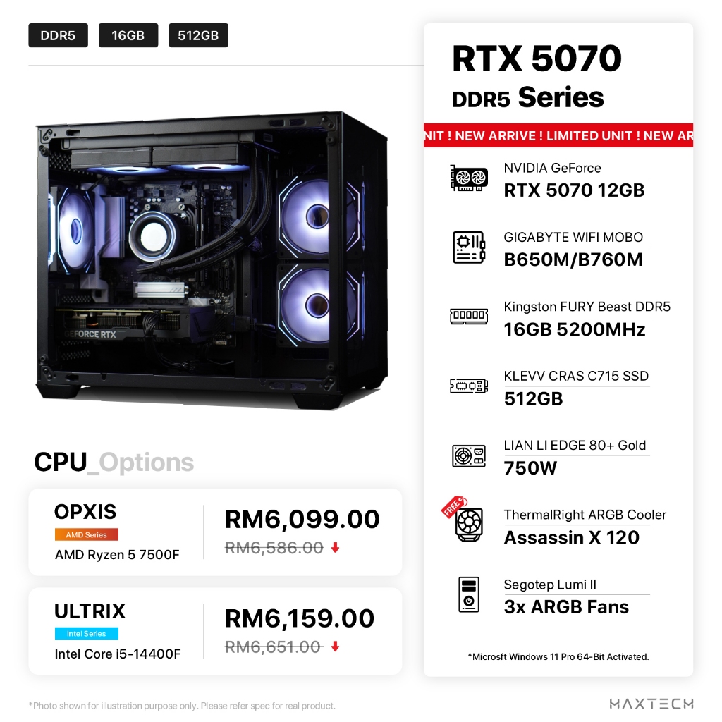 [ NVIDIA GeForce RTX 5070 / DDR5 ] Gaming PC Package | Ryzen 5 7500F ...