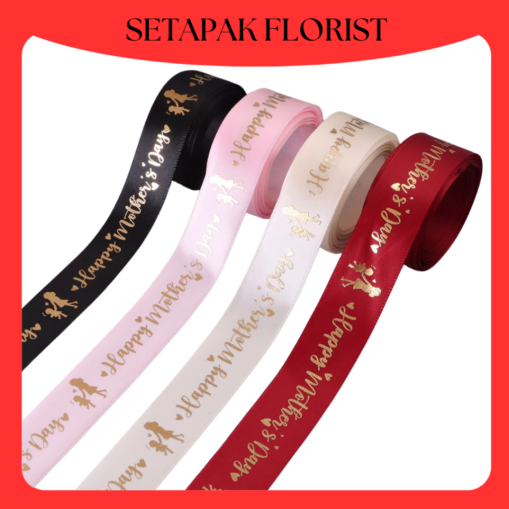 (22M) 2.5CM MOTHER DAY Ribbon Riben Gift Satin Organza Flower Bouquet ...