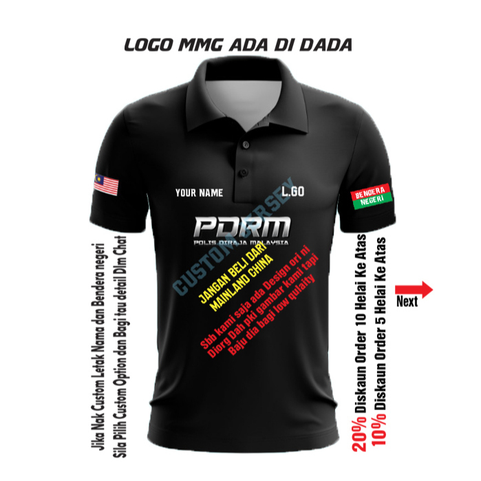 Unisex Solid Black | PDM | RLA | Jersey | Kain Bernafas Microfiber ...