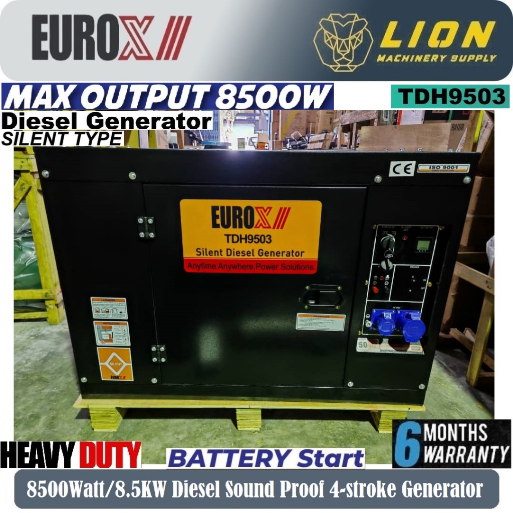 EUROX 8500Watt/8.5KW Diesel Silent 4-Stroke Generator TDH9503 - Heavy Duty & Original - 6 Months ...