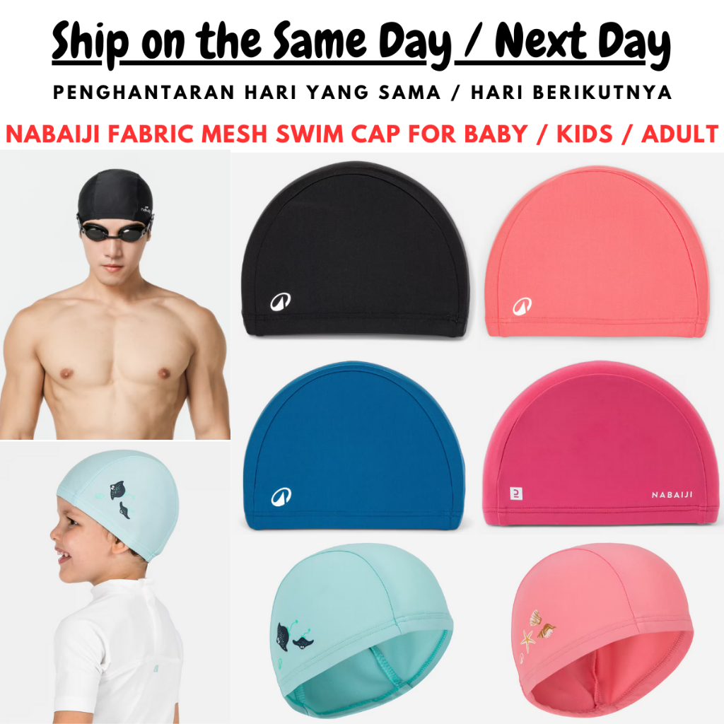 N@b@J1 Mesh Fabric Swim Cap For Baby Kids Adult / Swimming Cap / Topi ...
