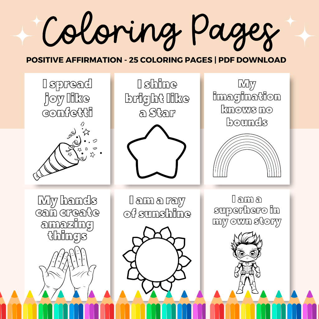 Positive Affirmation Coloring Pages, PDF Printable Download, Stress ...