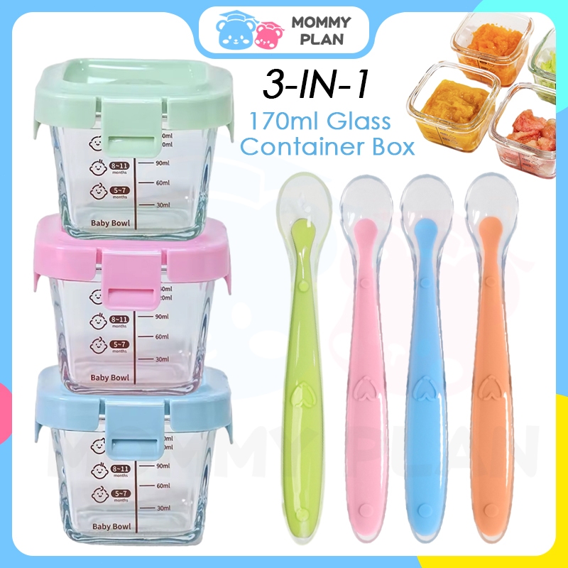 4PCS 170ml Baby Food Glass Container Box Set Leak Proof Stackable Fruit ...