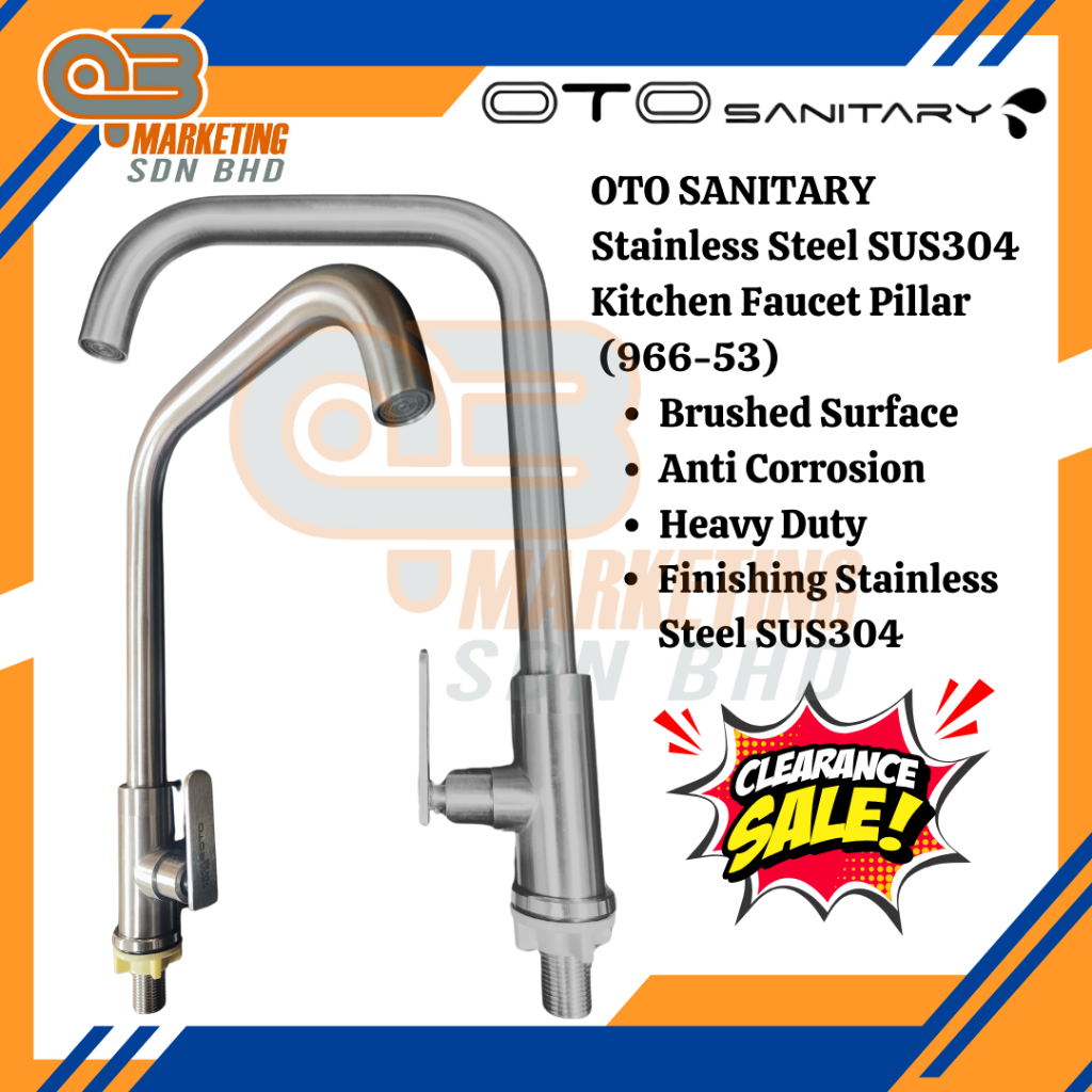 OTO SANITARY Plus Stainless Steel SUS304 Kitchen Faucet 966-53 (Pillar) | Paip Dapur | Shopee ...