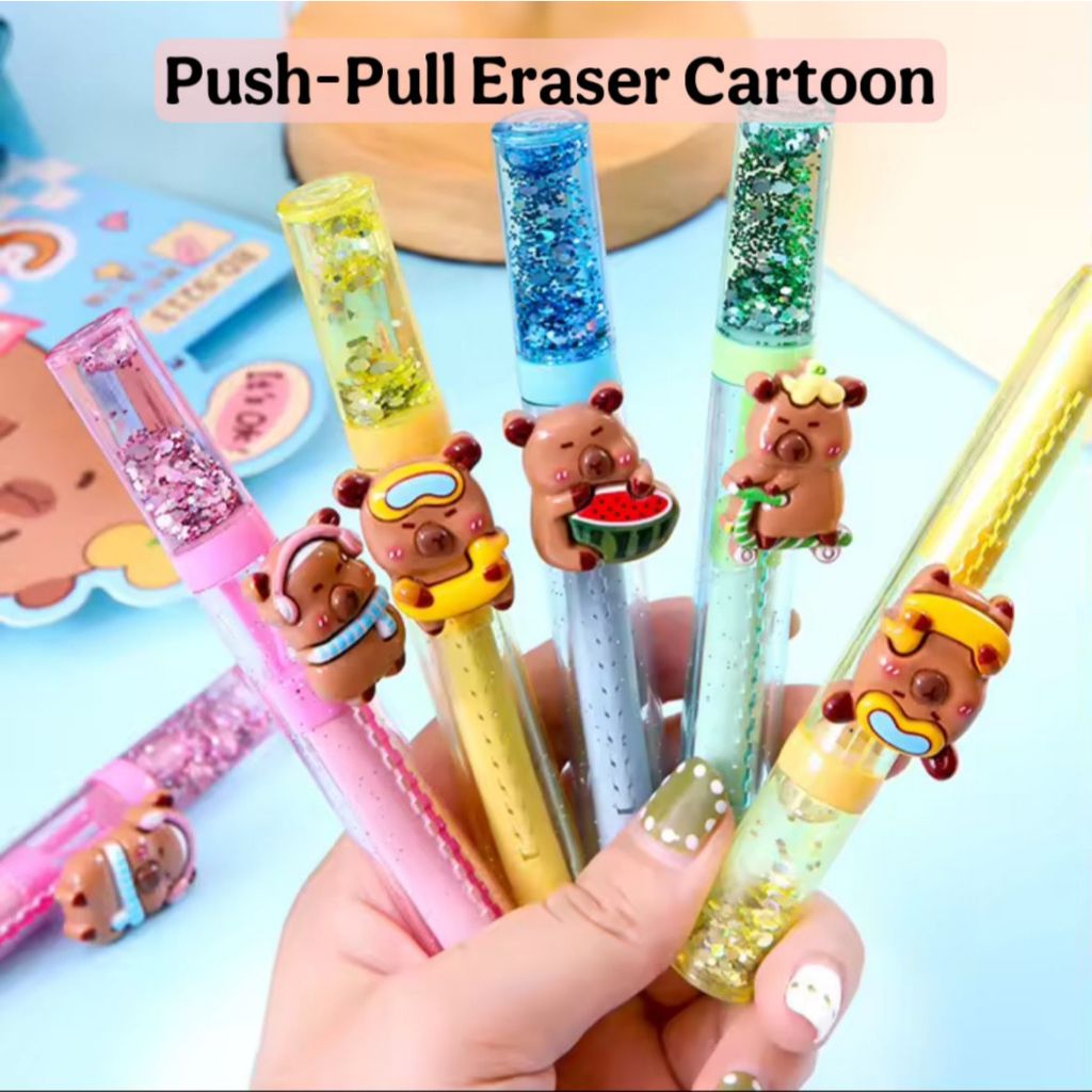 Cartoon Pencil Eraser, Quicksand Push-Pull Eraser Cute Pen-shaped Push ...