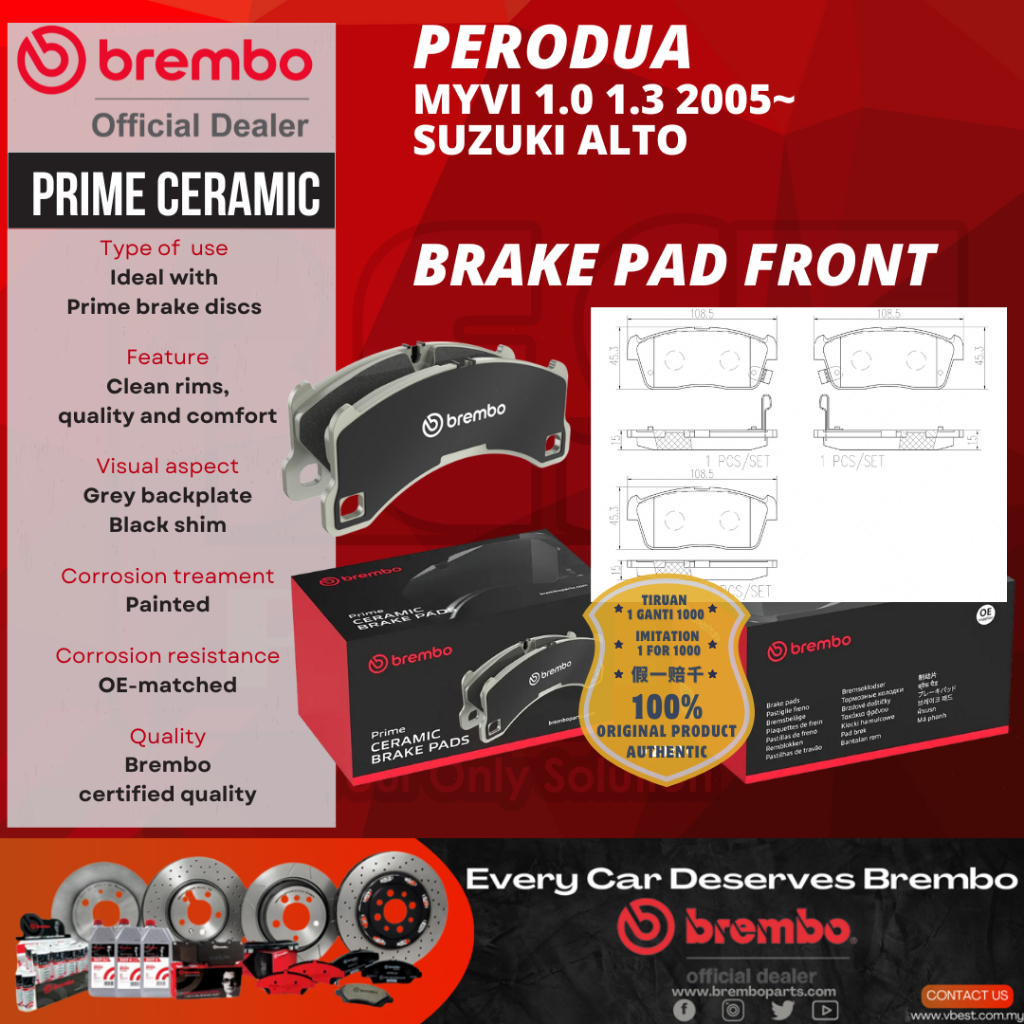 Brembo Perodua Myvi 2005~ Suzuki Alto Front Brake Pad 100% Original ...