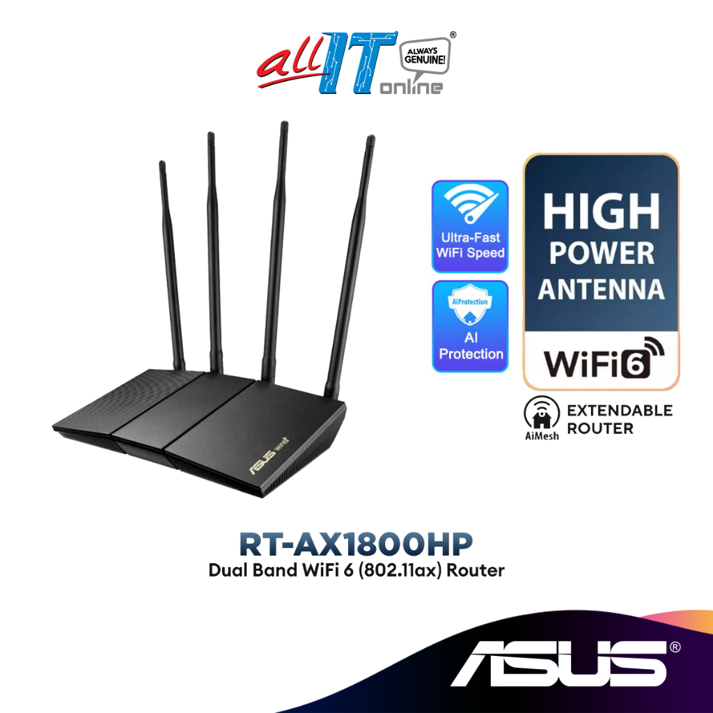 Asus RT-AX1800HP AX1800 Dual Band WiFi 6 with Ultra-fast WiFi Speed ...