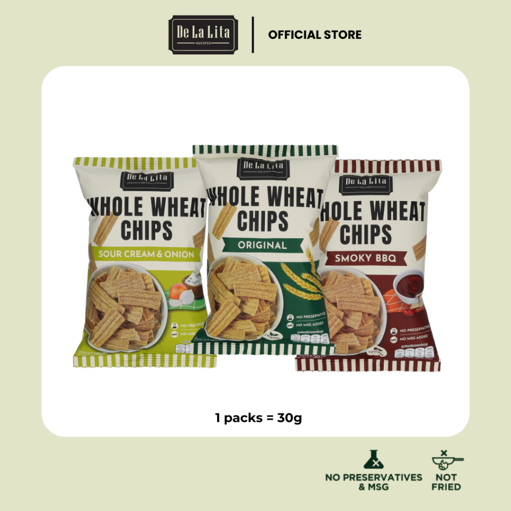 De La Lita - Whole Wheat Chips Original | Sour Cream | Smoky BBQ (30g) Halal Healthy Snack ...
