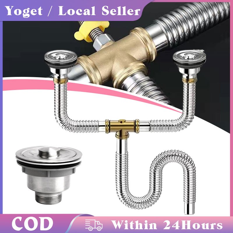 Double Sink Drainage Kit/ 304 Stainless Steel Kitchen Sewer Pipe ...
