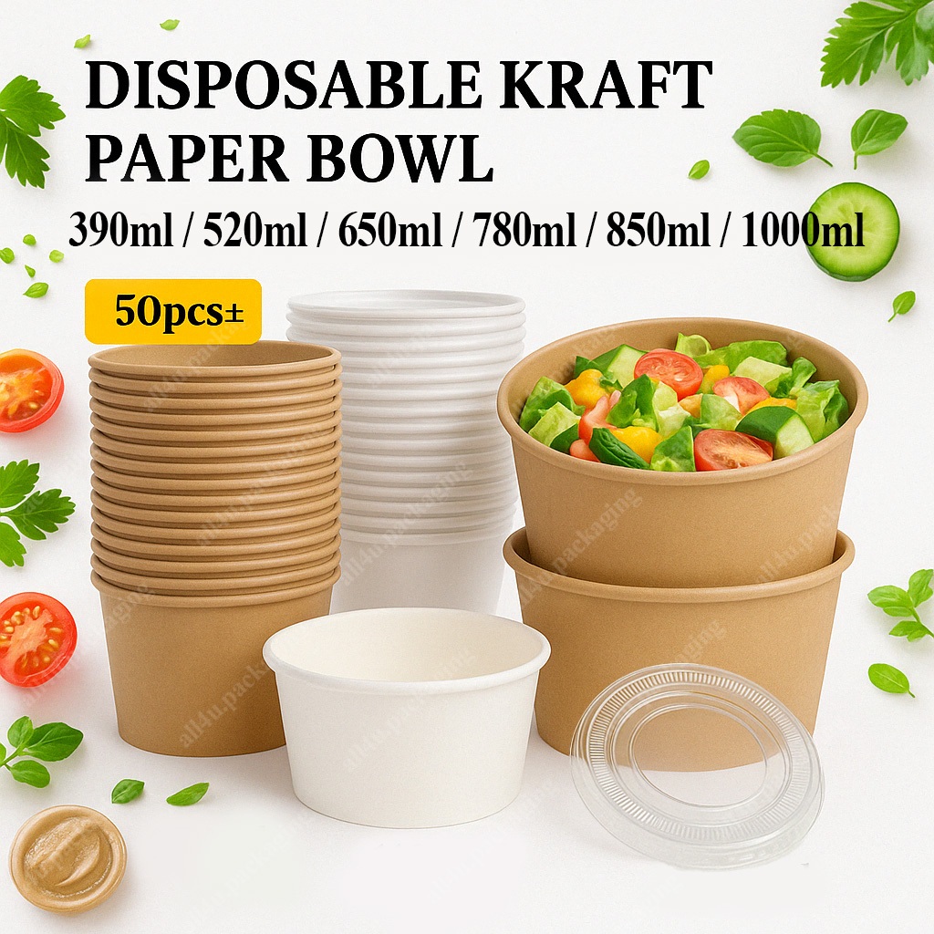Disposable Paper Bowl and Lid Mutiple Sizes Eco-Friendly Leak-Proof ...