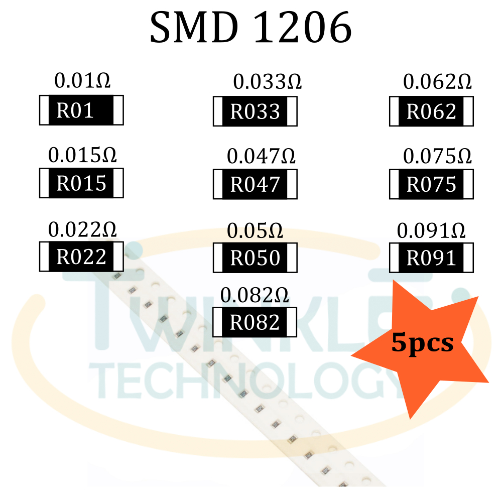 Resistor SMD 1206 0.01, 0.022, 0.033, 0.015 ohm, 0.075 ohm, 0.047 ohm, 0.05 ohm, 0.062 ohm, 0. ...