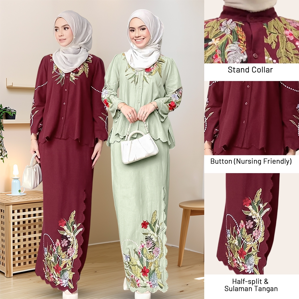Sulam Baju Kebarung Baju Kurung Moden Hitam Baju Raya Sulam 2025 Front ...
