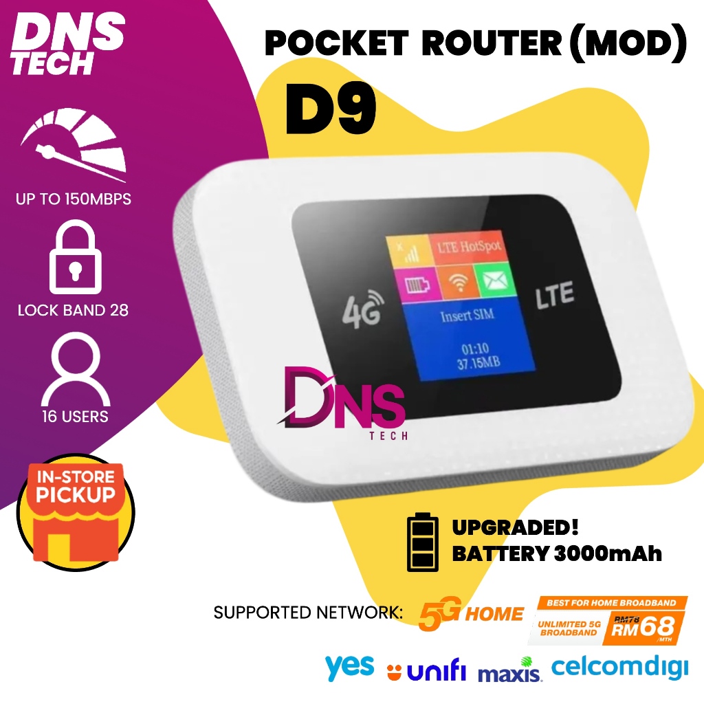 Modified Unlimited 4G D9 Upgraded D6 LTE Pocket WiFi Router Portable ...