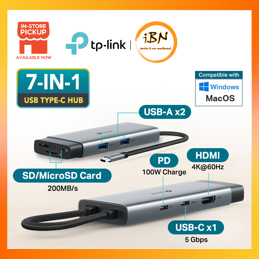 TP-Link UH7020C USB-C Hub 7-in-1 to HDMI 4K@60Hz High Speed Card Reader USB 3.0 for Laptop ...