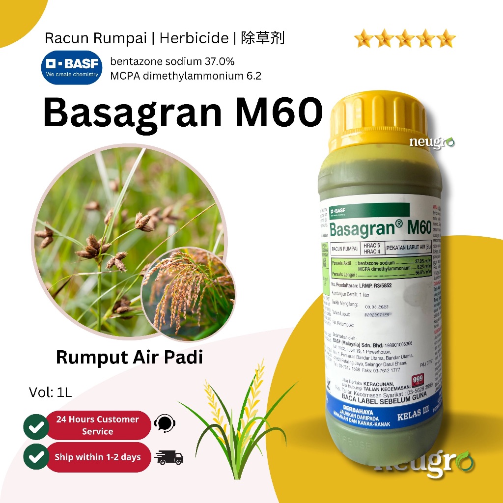BASF Basagran M60 1L Herbicide Racun Rumpai Rumput Keladi Agas / Racun ...