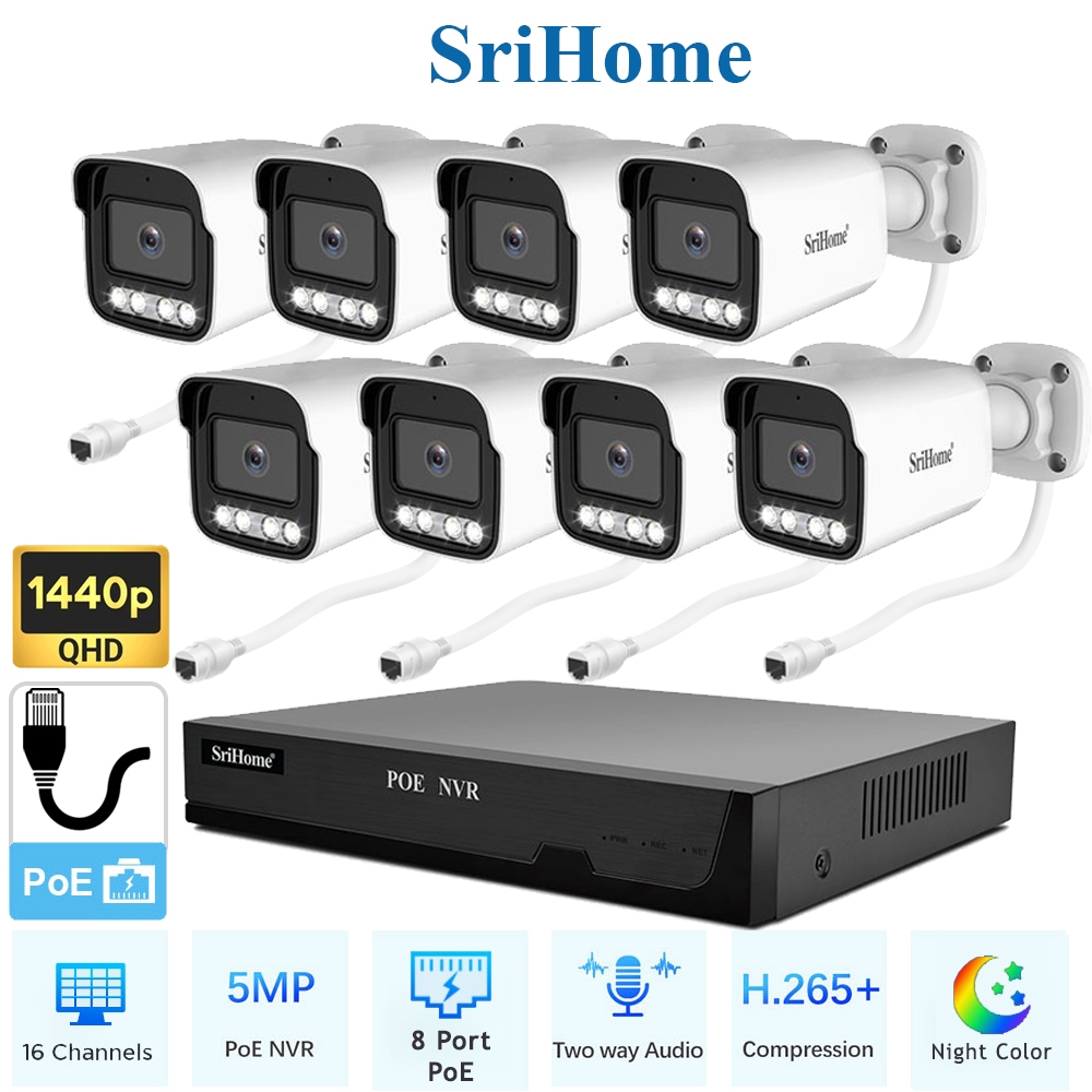 (3MP) SriHome NVR PoE 8-port CCTV Network Video Recording System + 8pcs ...