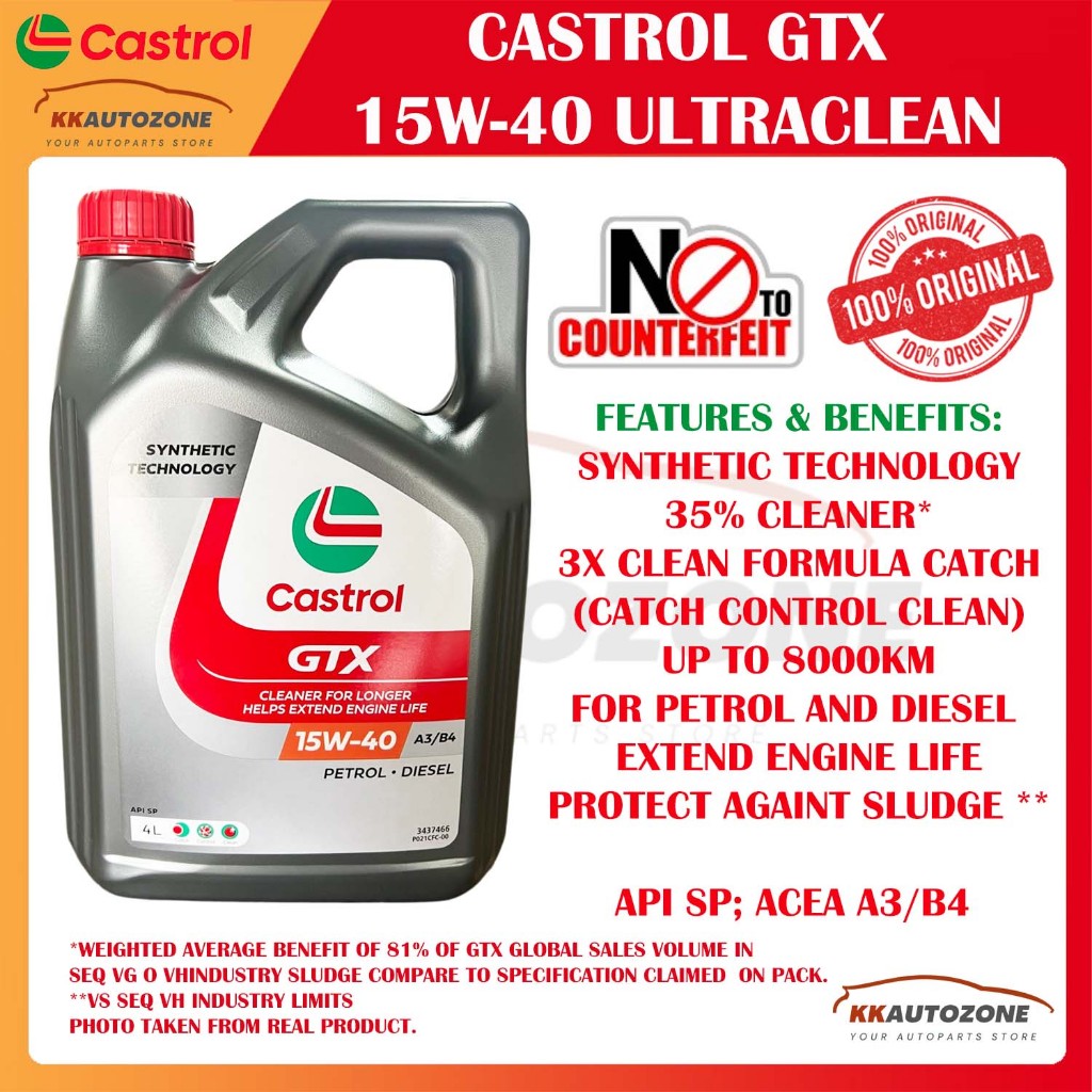 Castrol GTX 15w-40 Ultraclean Engine Lubricant Oil Synthetic 7000km ...