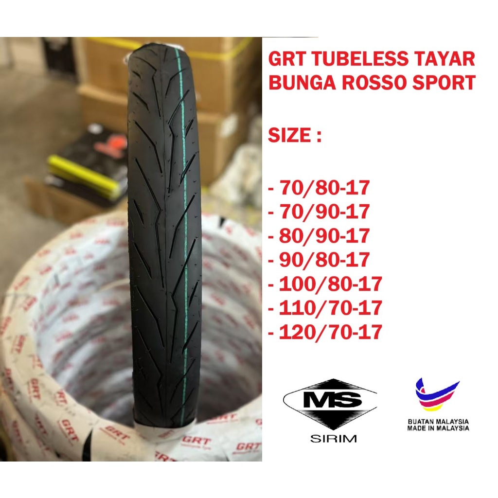 TAYAR TUBLESS GRT 368 BUNGA ROSSO SPORT 70/80 70/90 80/90 90/80 100/80 ...