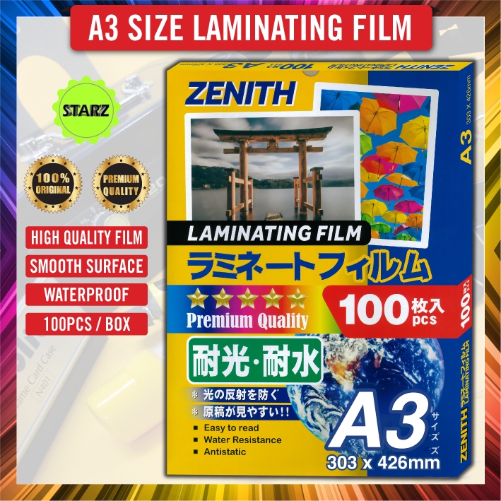 ZENITH A3 LAMINATING FILM 100pcs / PREMIUM QUALITY LAMINATING FILM / Plastik Laminate A3 303 x ...
