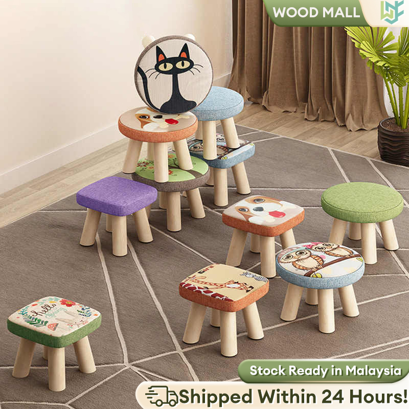 𝙍𝙚𝙖𝙙𝙮 𝙎𝙩𝙤𝙘𝙠 Solid Wood Stool Chair With Soft Cushion Bangku Kayu Kerusi ...