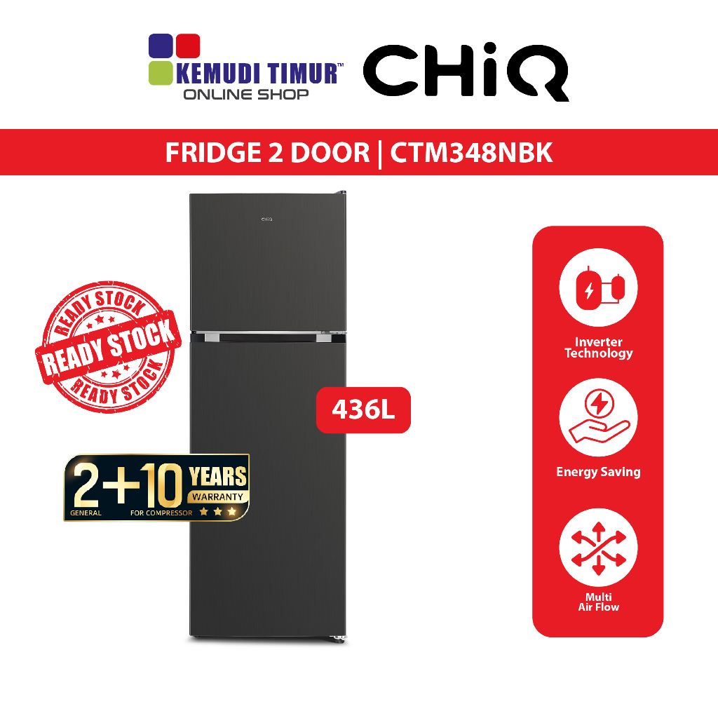 CHIQ FRIDGE PETI SEJUK 2 DOOR 436L INVERTER NO FROST (BLACK) | CTM348NBK | Shopee Malaysia