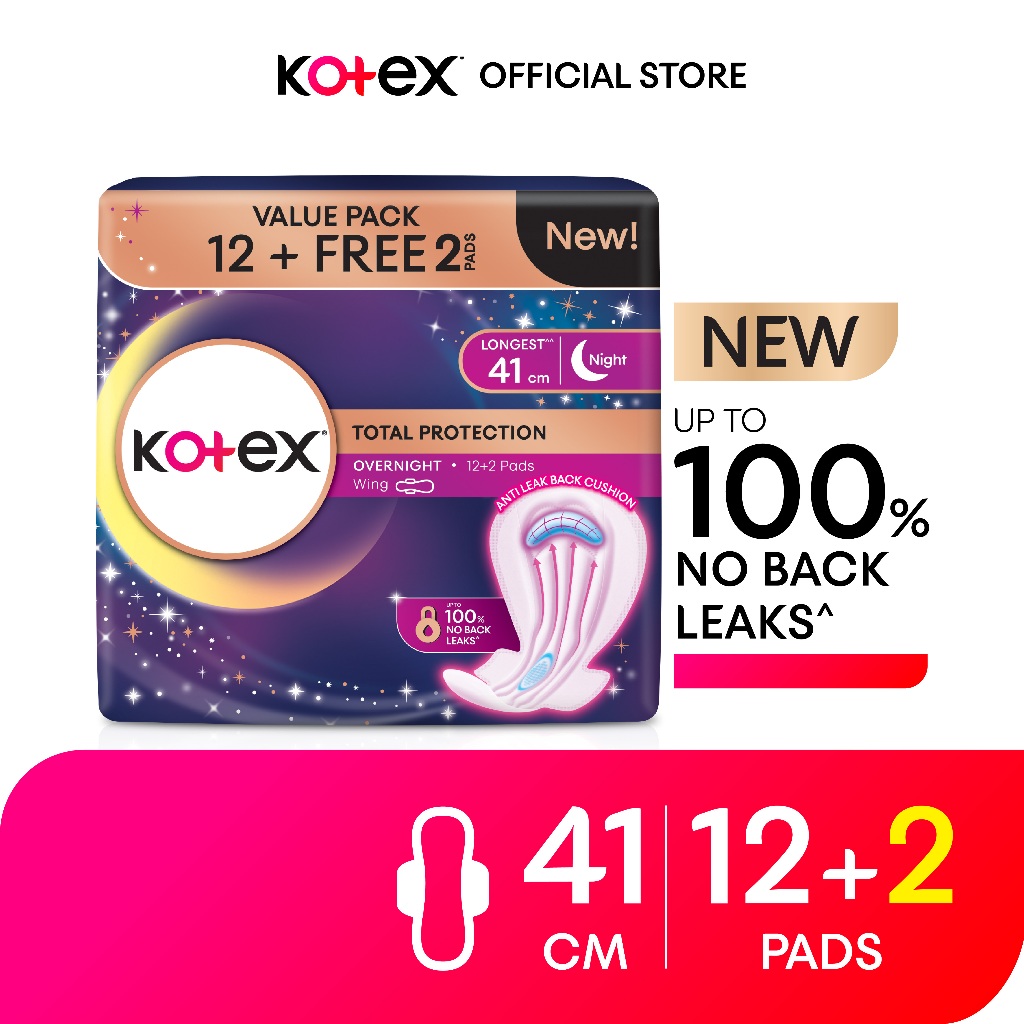 Kotex Total Protection Overnight Wing Pad 41cm - Sanitary Pad that ...