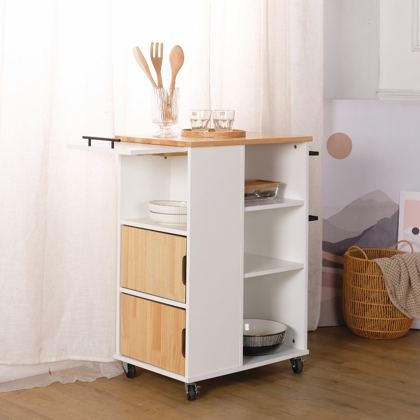 MODA Terence Kitchen Cart 64cm Solid Wood / 31kg Wooden Kitchen Trolley ...