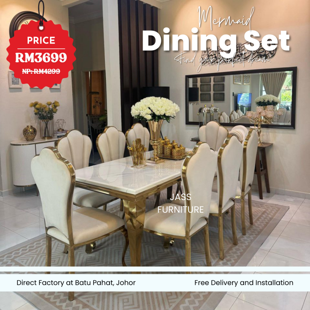 [Arfa Home] luxury mermaid dining set 6 seater 8 seater marble table ...