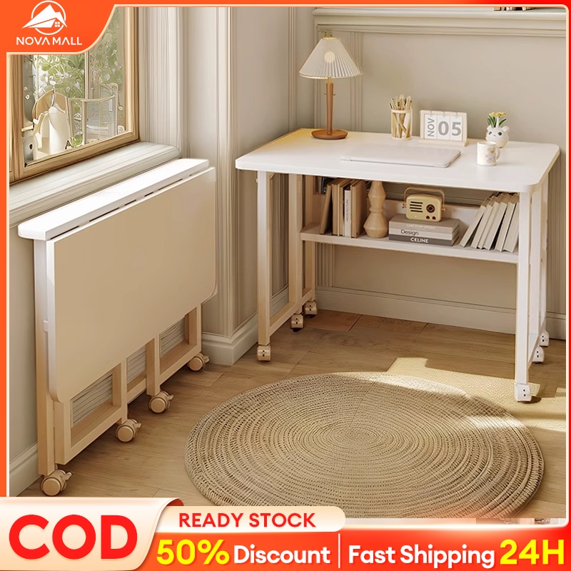 Meja Lipat Adjustable Home Folding Computer Desk With Wheel Home ...