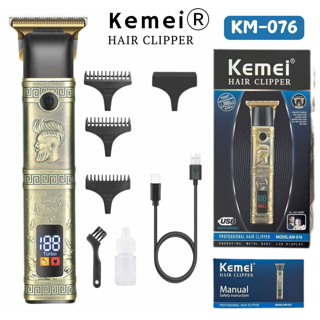 Original Kemei KM-076 Hair Trimmer Wireless Rechargeable Hair Clipper ...