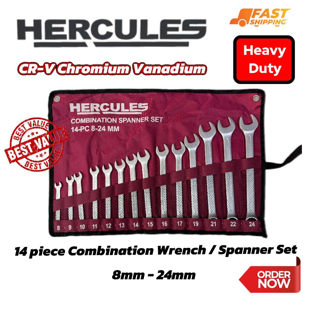 Hercules 14pcs Combination Spanner Set / Combination(8-24mm) | Shopee ...