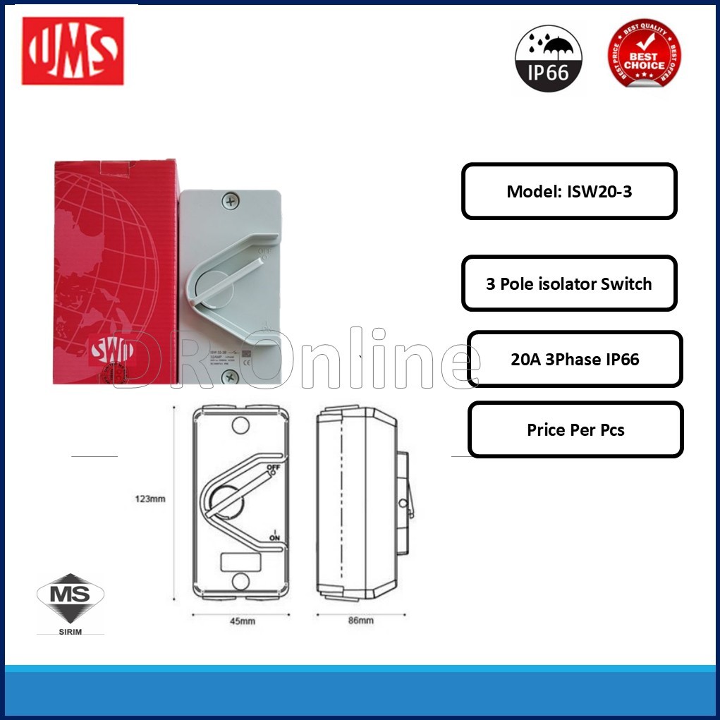 Ums isolator On Off Switch 3Pole On Off 20a ,32a ,63a | Shopee Malaysia