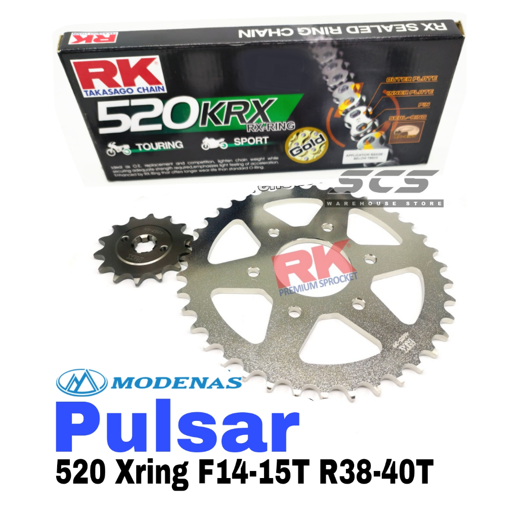 RK Sprocket Set Pulsar NS200 RS200 520 KRX RK X-Ring Black Gold Chain ...