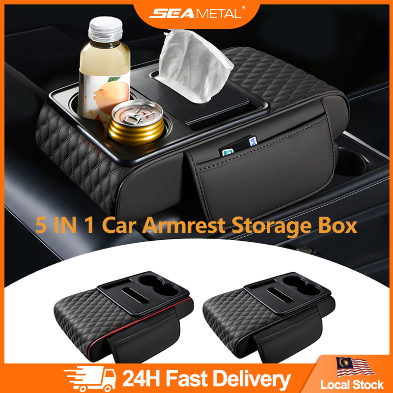 5 IN 1 Car Armrest Storage Box Leather Center Console Height Pad ...