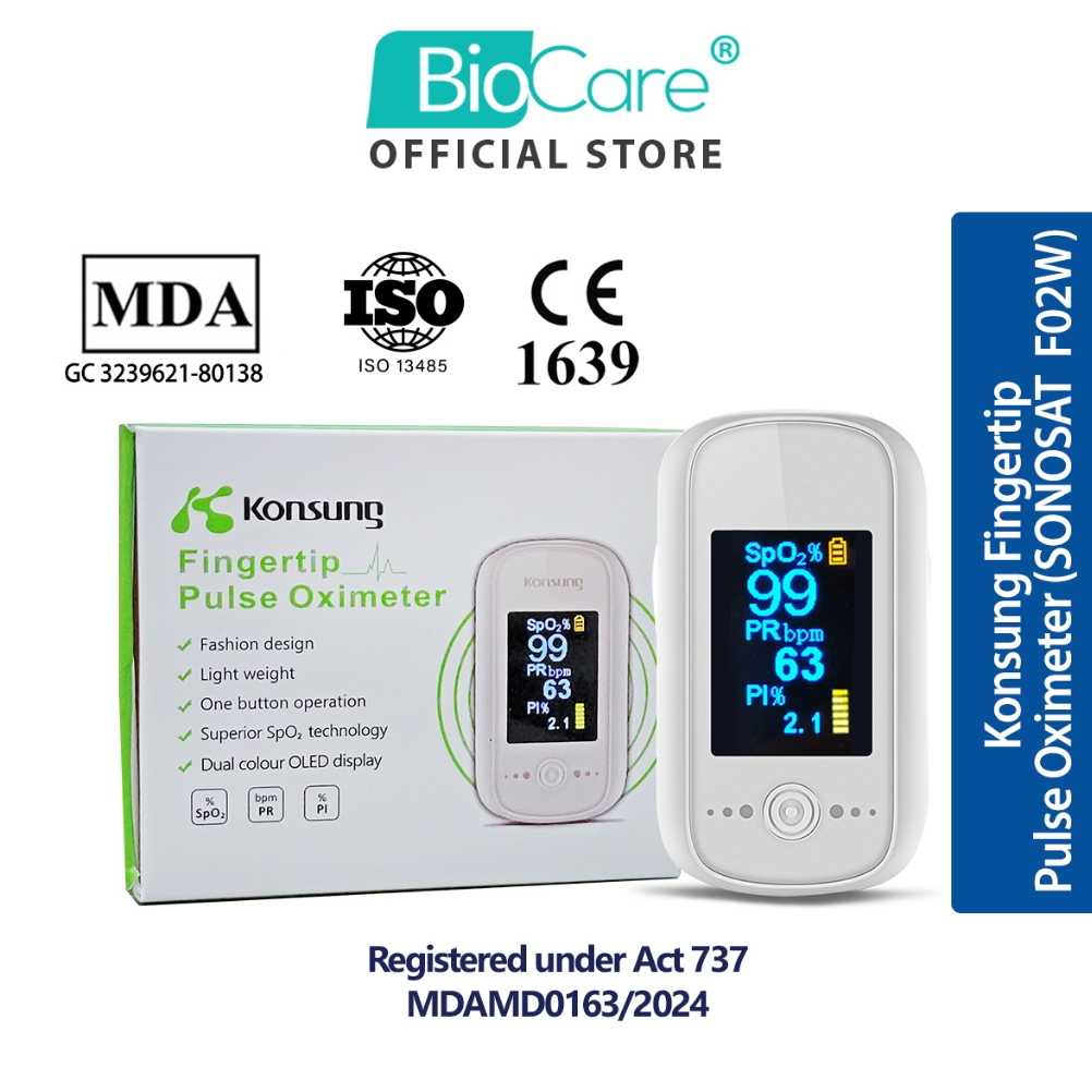 (MDA Approved) Konsung Fingertip Pulse Oximeter (SONOSAT F02W) | Shopee ...