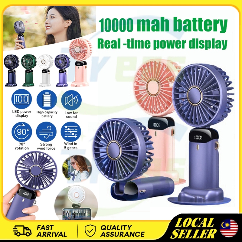 10000Mah Mini Neck Fan LED Display Foldable 5speed Adjust Portable ...