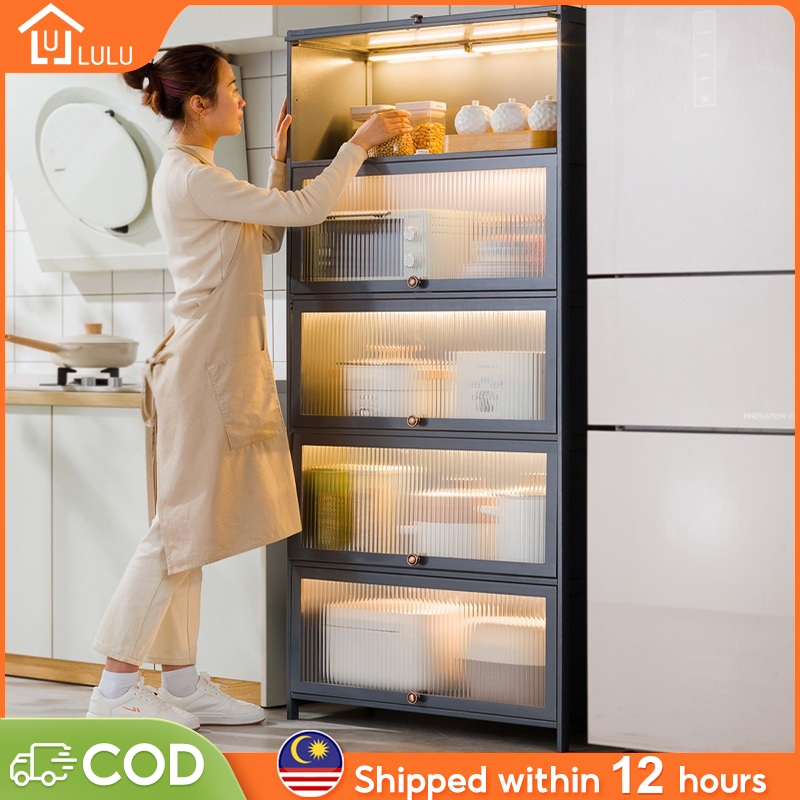 LULU Kitchen Cabinet Kabinet Rak Dapur With Door 2-5 Layers Microwave Oven Rack Storage Shelves ...