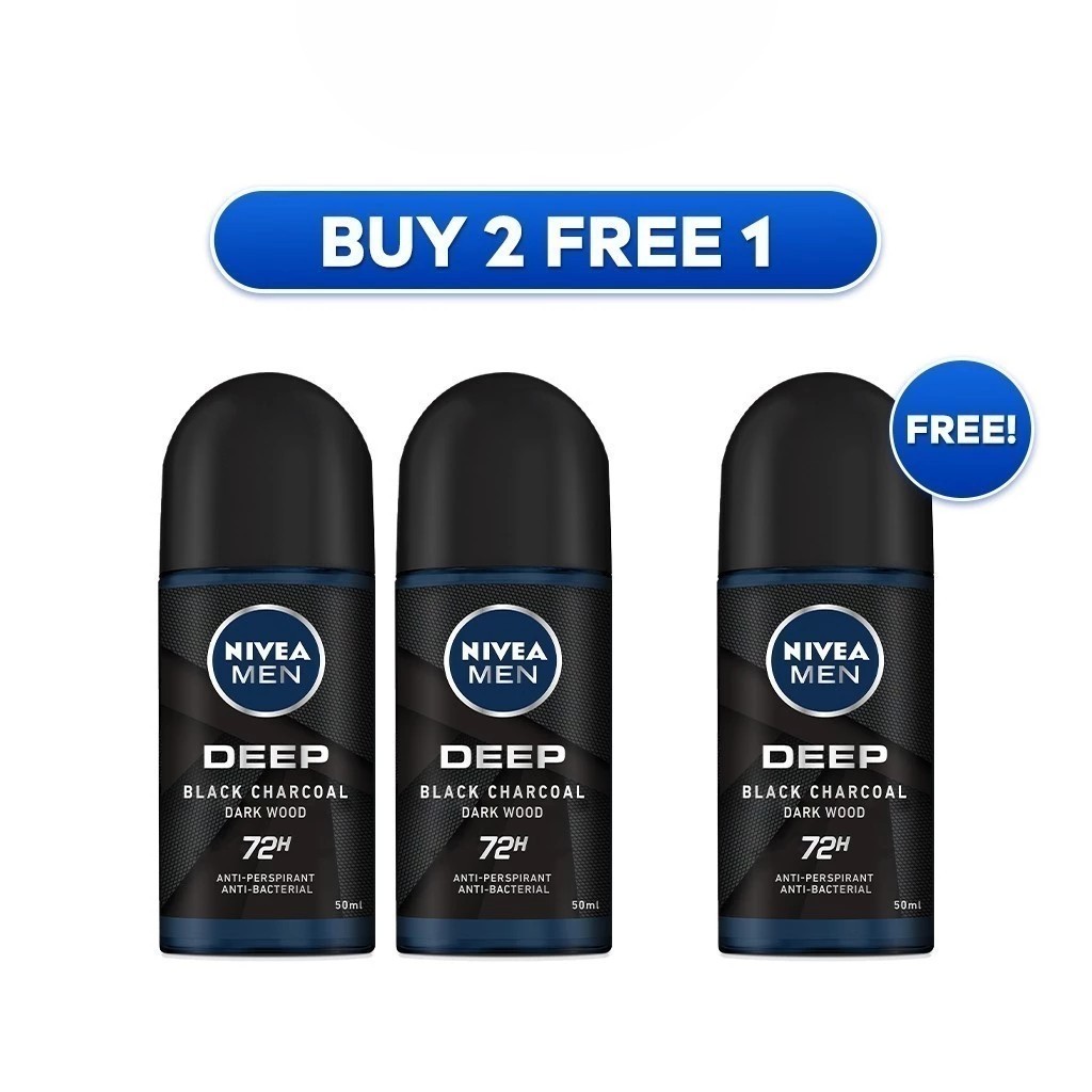 NIVEA MEN Deodorant Male Roll On Deep Darkwood ( 3x50ml ) | Shopee Malaysia
