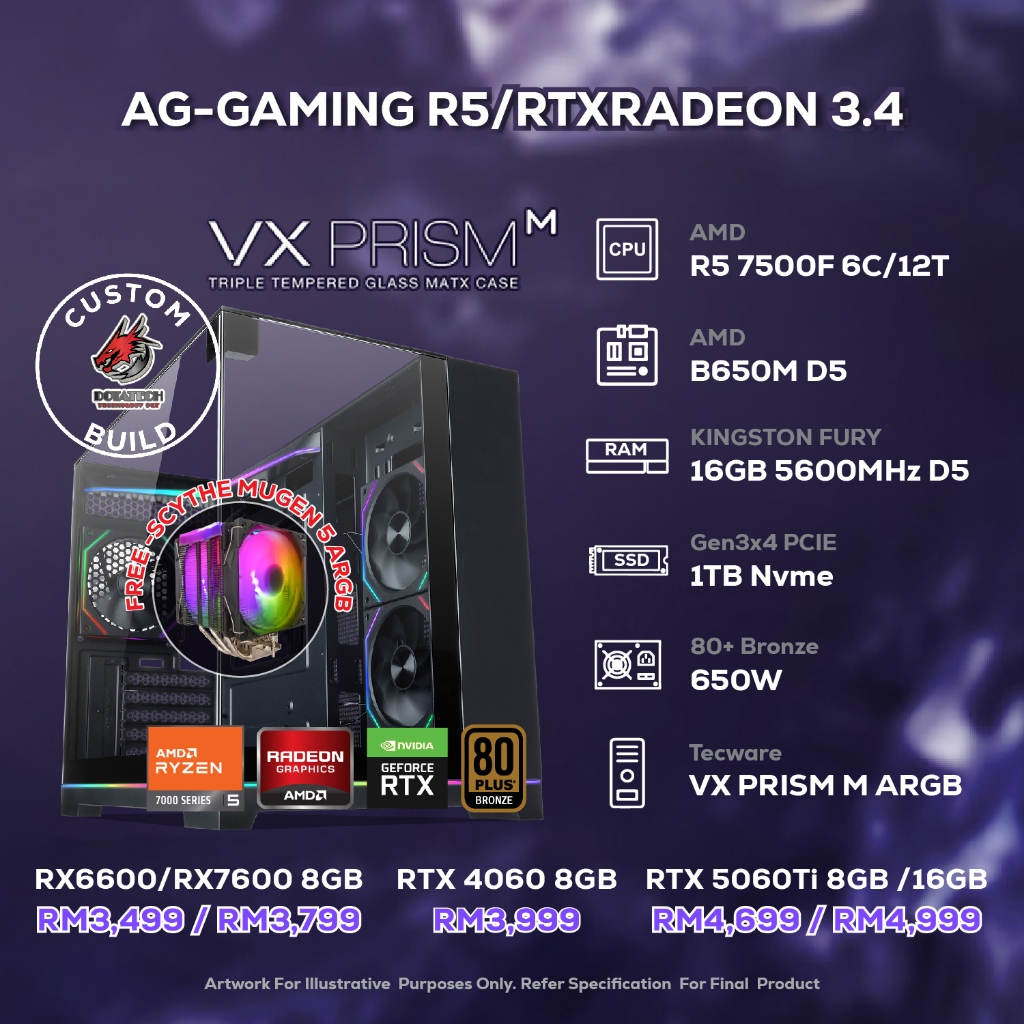 # DOTATECH AG-GAMING R5/RTXRADEON 3.4 - CUSTOM PC GAMING PACKAGE # R5 7500F + GPU Option(s ...