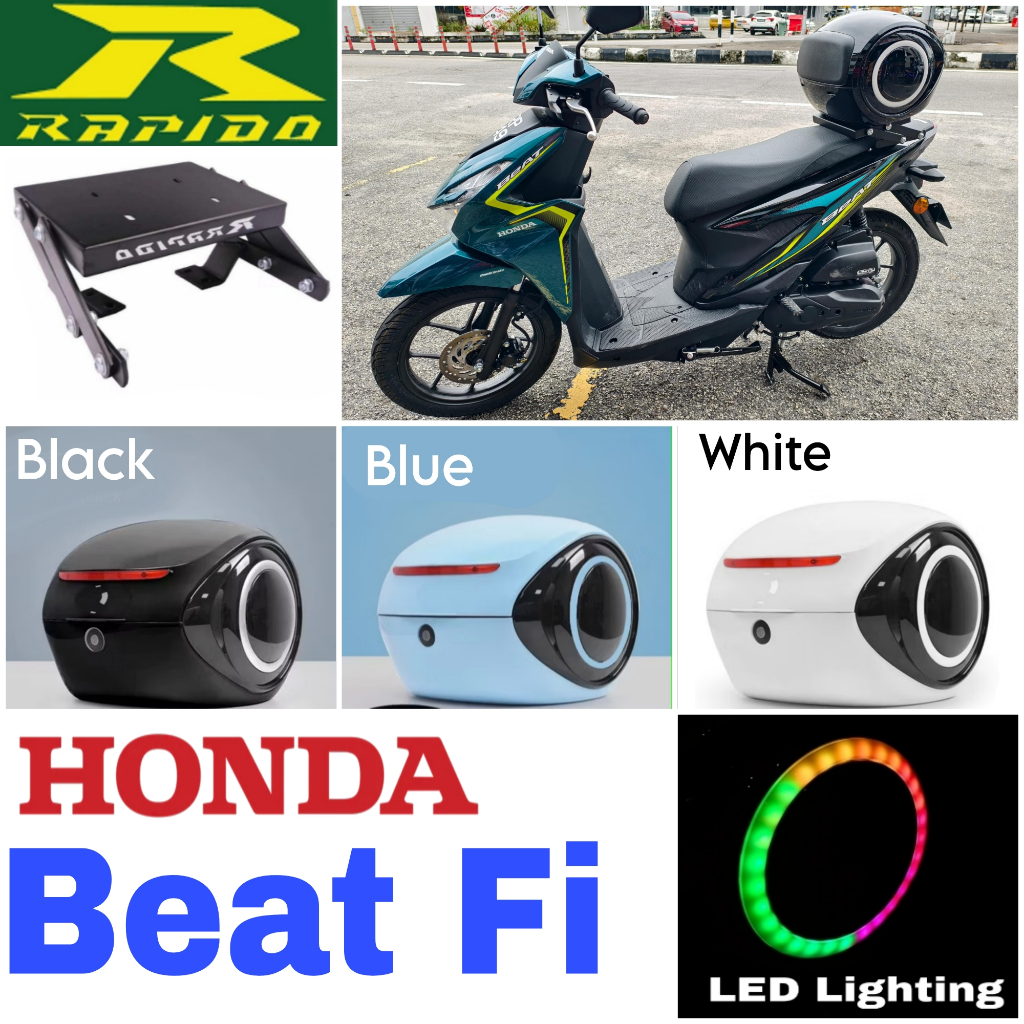 MONORACK RAPIDO HONDA Beat V2 ALIEN TOP BOX 35L 35 LITER + LED LIGHT ...