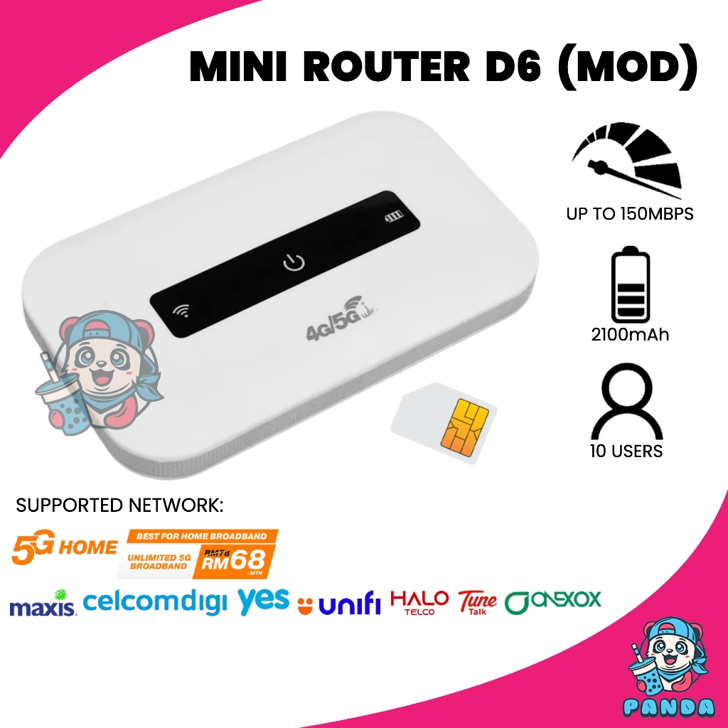 D6 Modem MIFI 4G LTE Wifi Router 150Mbps Pocket Study Hotspot Portable ...