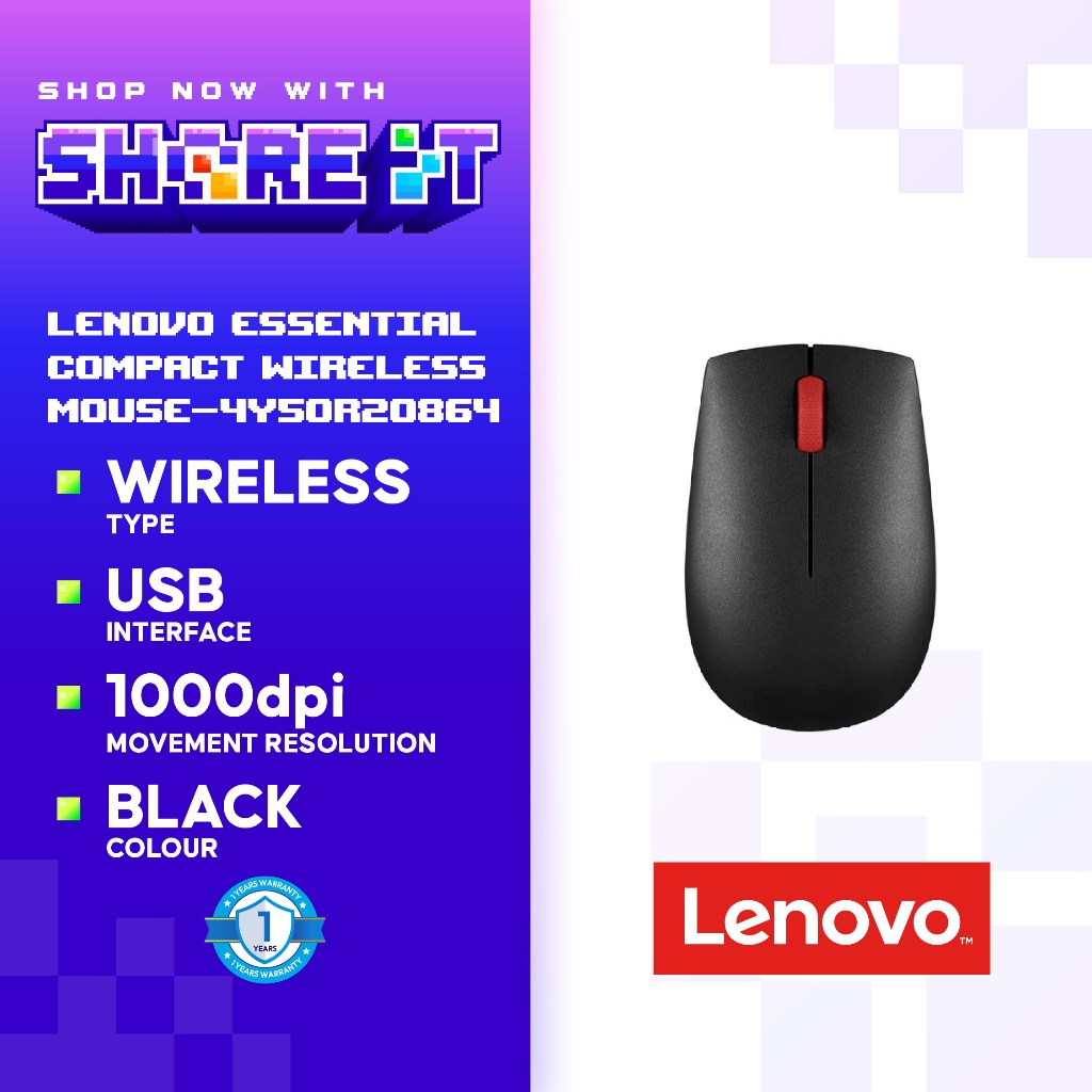 Lenovo Essential Compact Wireless Mouse - 4Y50R20864 for student home ...