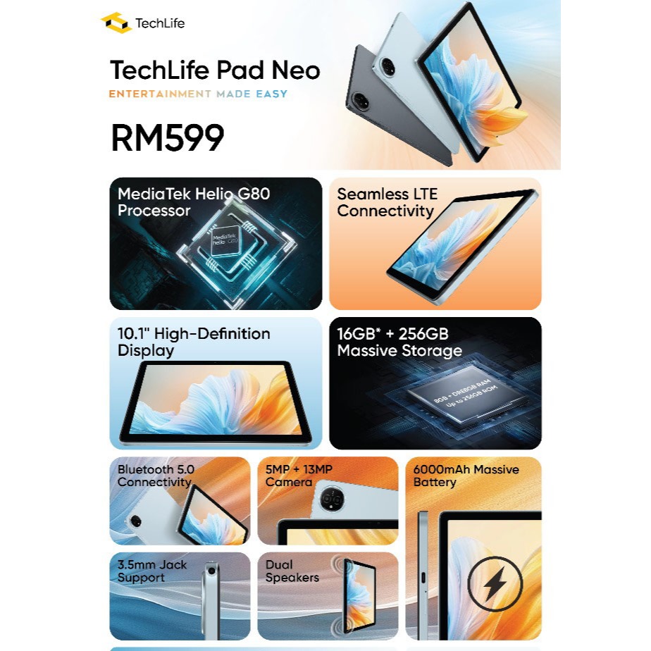 [NEW] Techlife Pad Neo LTE -16GB(8+8)RAM + 256GB ROM l 10.1" High ...