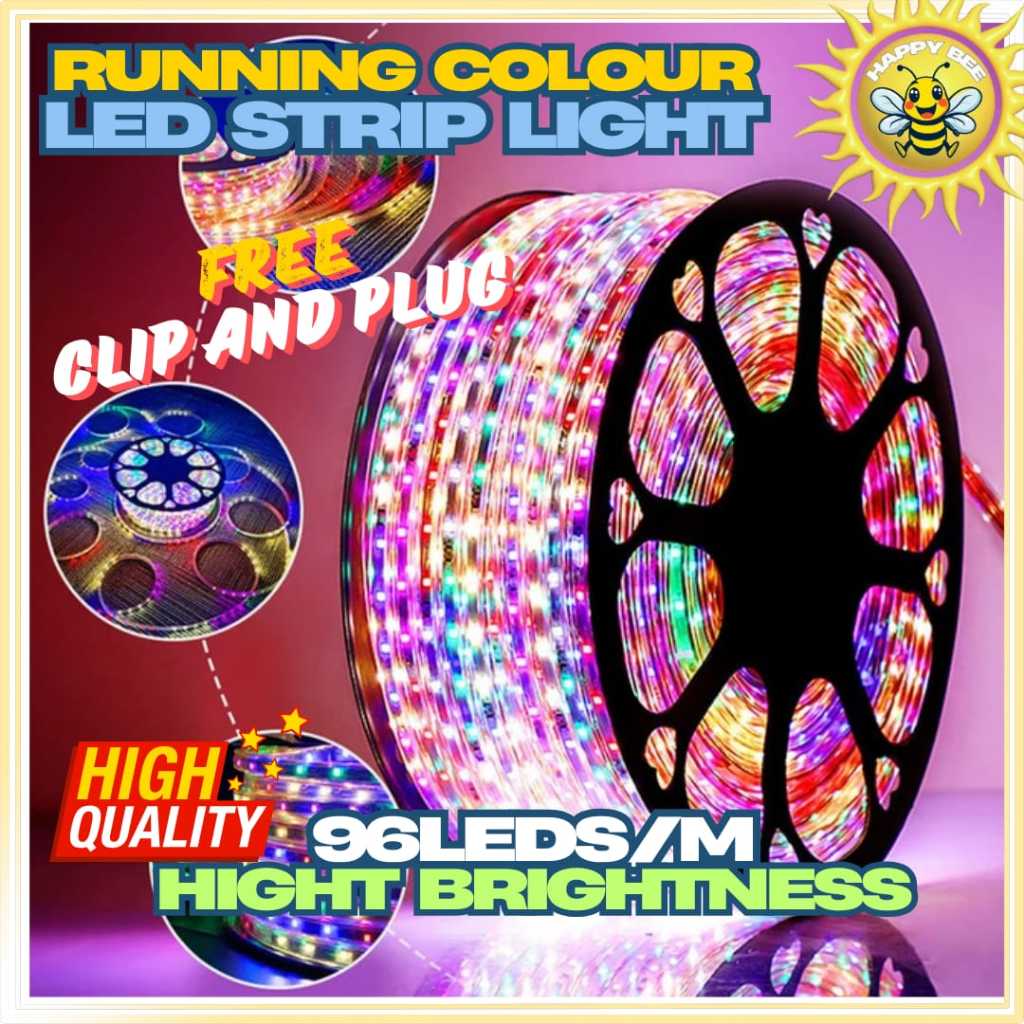 220V LED Strip Light w/ EU Plug Running Colour RGB Waterproof 220V 96 ...