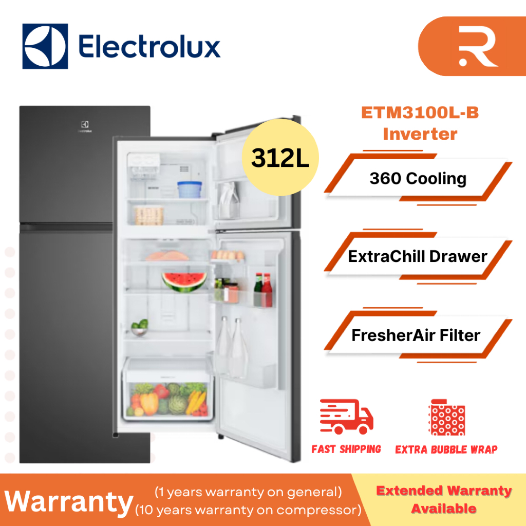 ELECTROLUX Inverter 312L/341L 2 Door Fridge (Matte Charcoal Black Steel ...